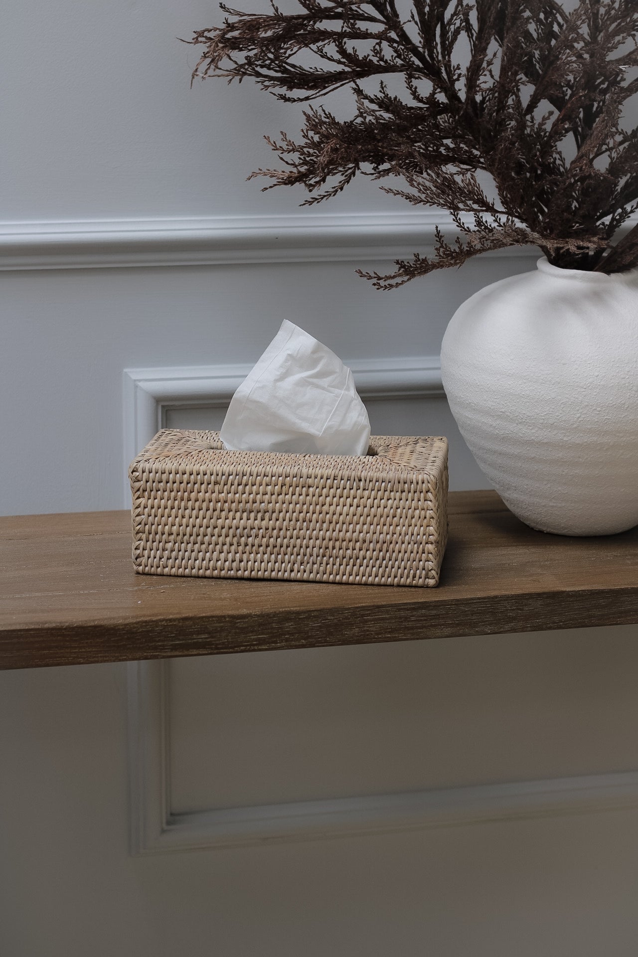 White Washed Natural Rattan Rectangular Tissue Box – Ivy Grey Interiors