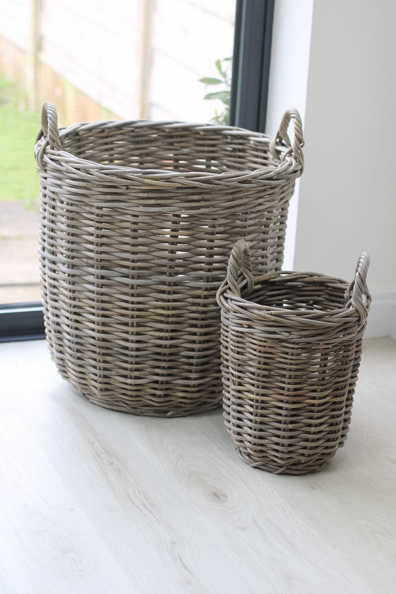 Hartford Round Rustic Grey Washed Rattan Storage Basket – Ivy Grey ...