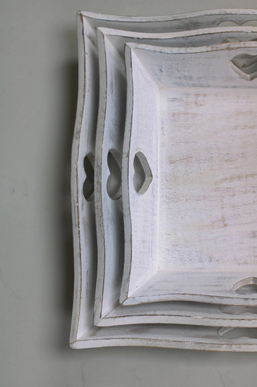 White Wooden Square Tray with Hearts - Ivy Grey Interiors