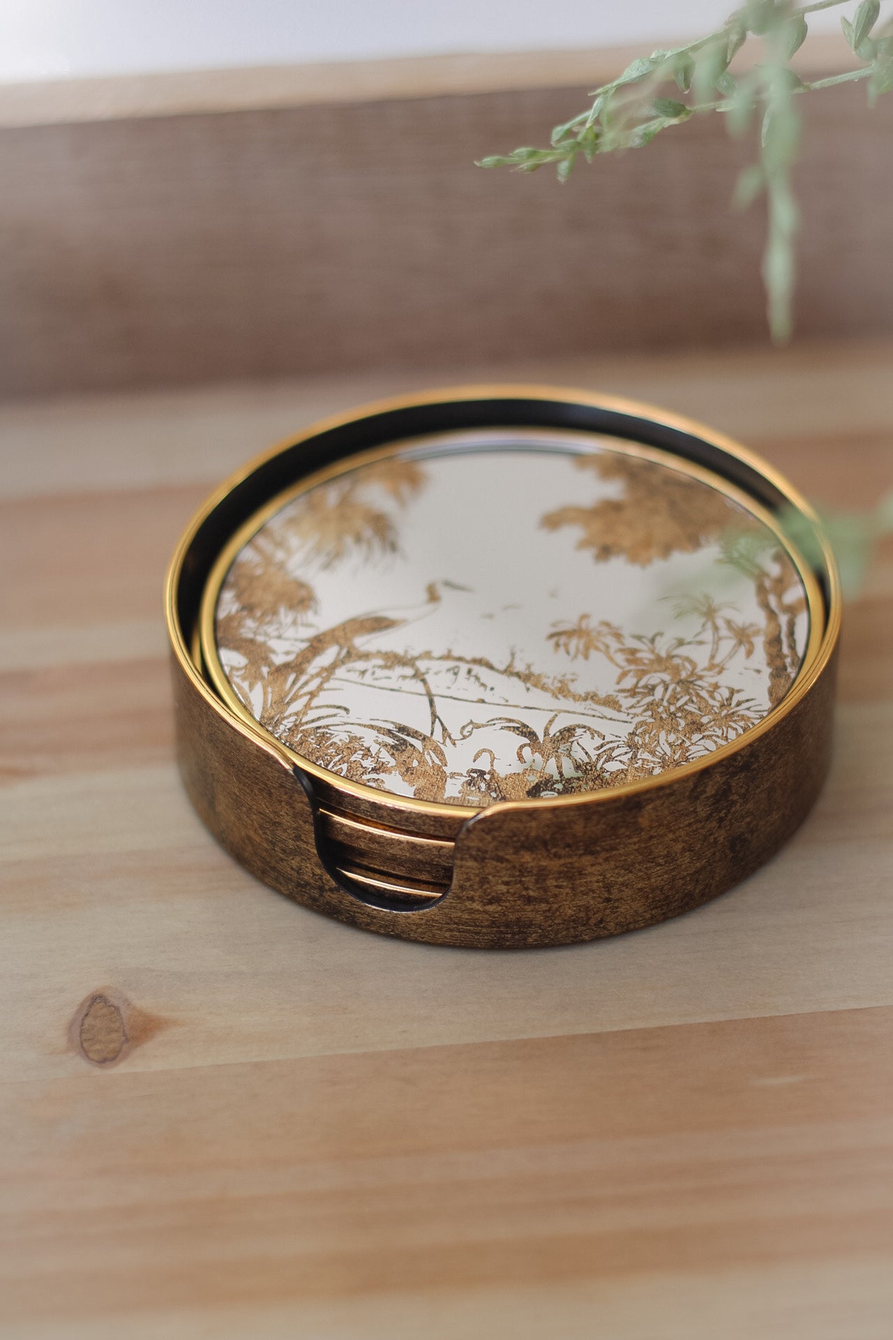 Antique Round Mirrored Grasses Gold Coasters | Set of 4 - Ivy Grey ...