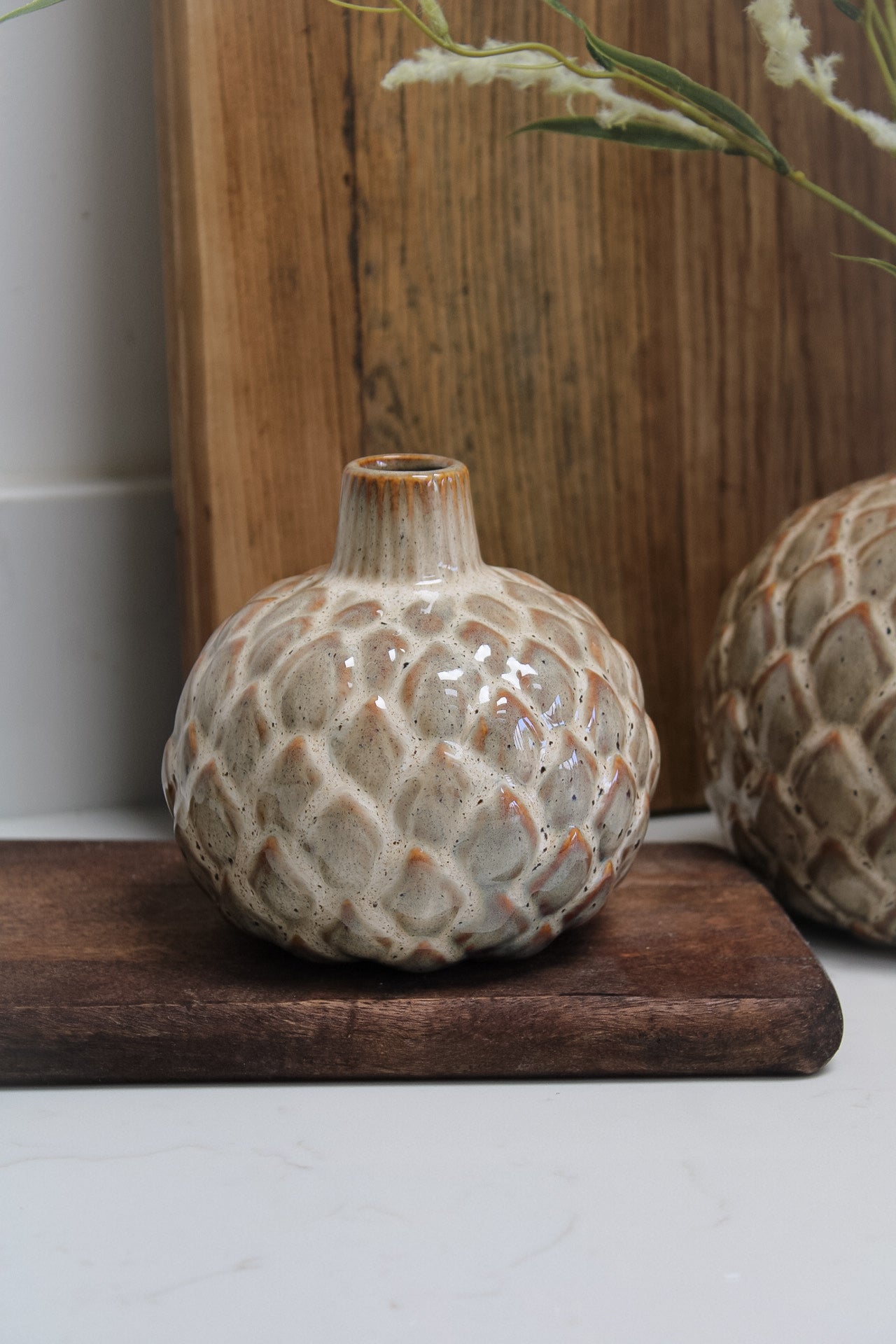 Brown Speckled Textured Bud Vase - Ivy Grey Interiors