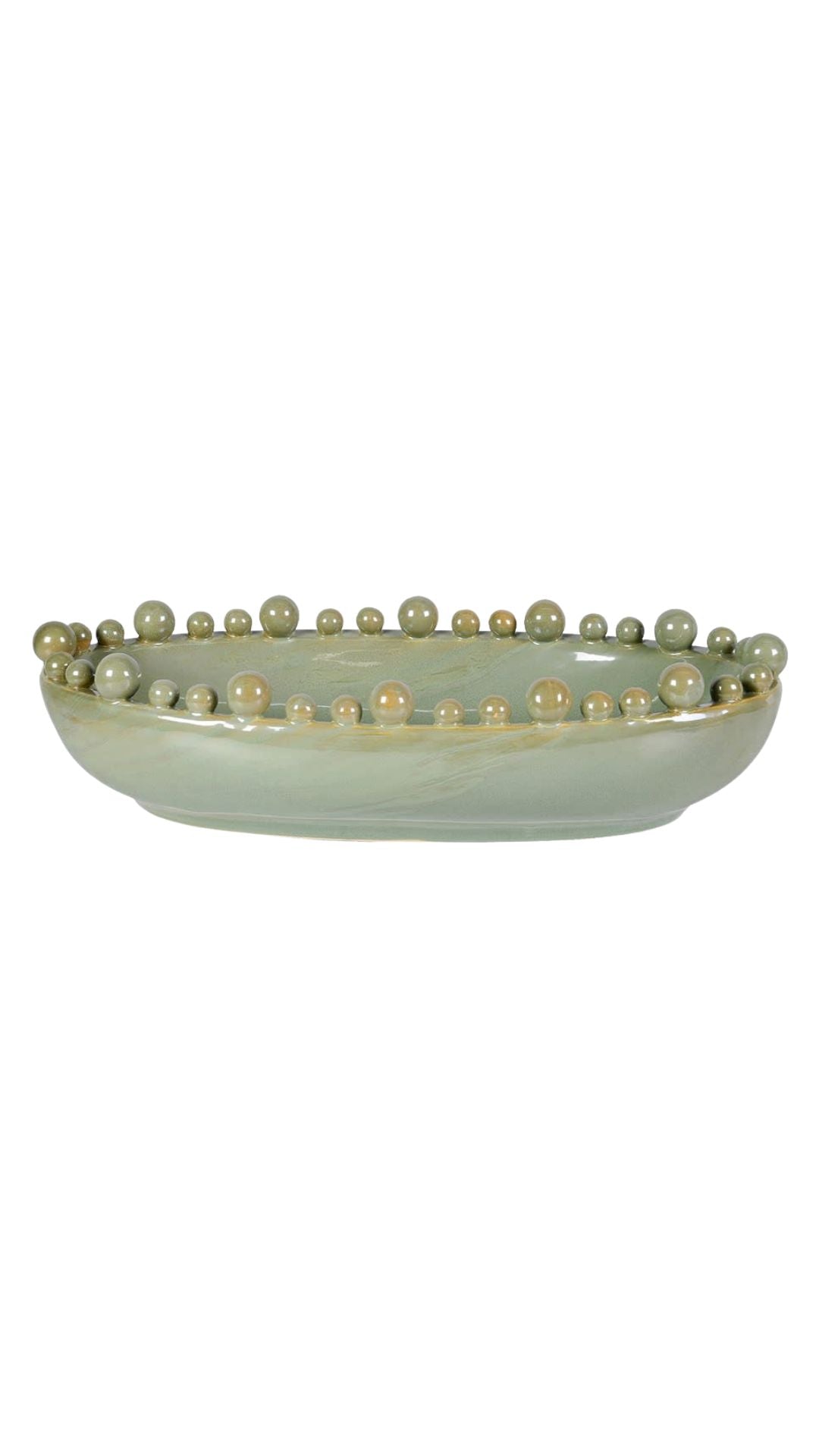 Celadon Oval Bobble Edged Bowl - Ivy Grey Interiors