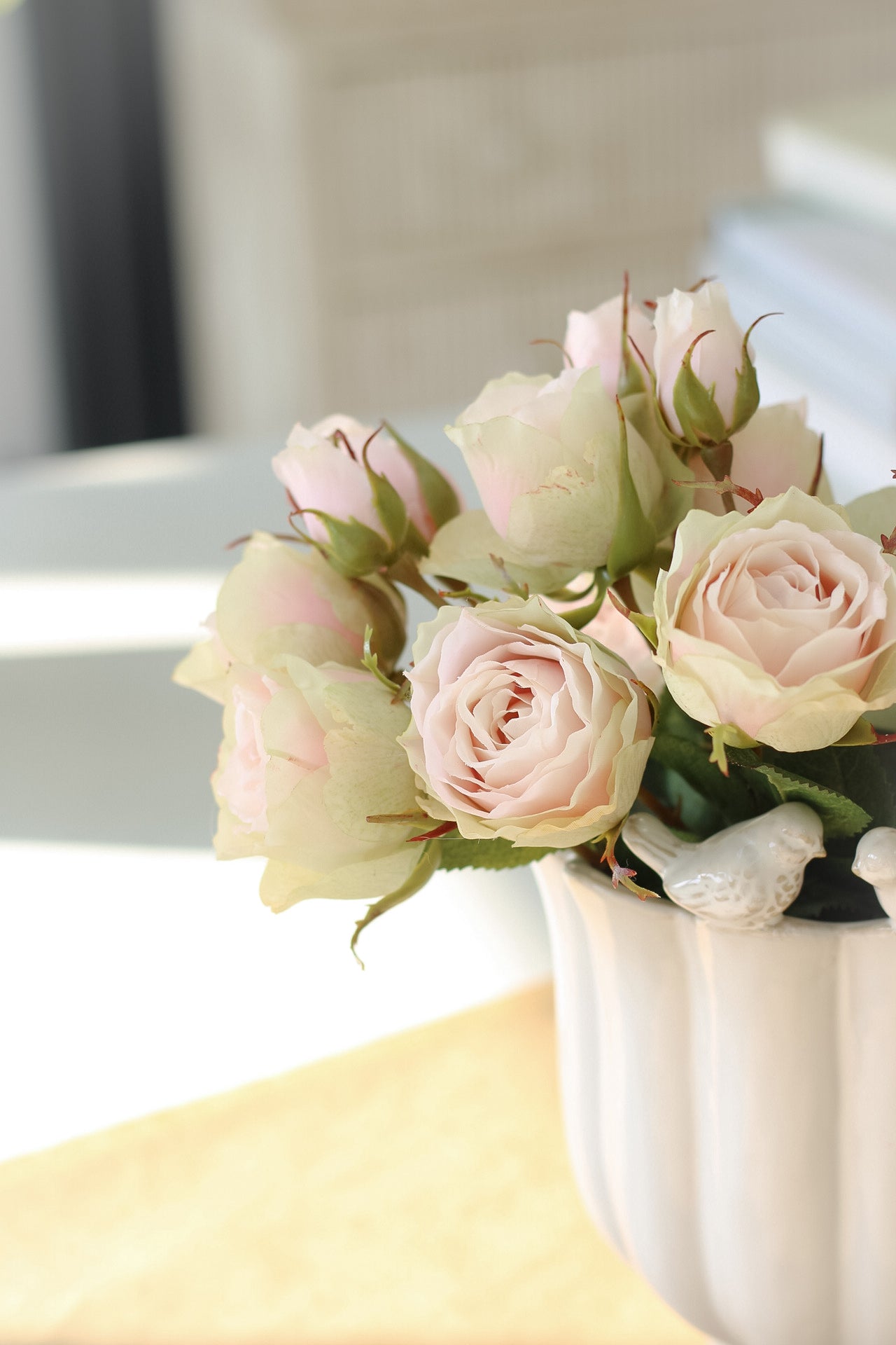 Faux Soft Pink Delicate Rose Spray - Ivy Grey Interiors