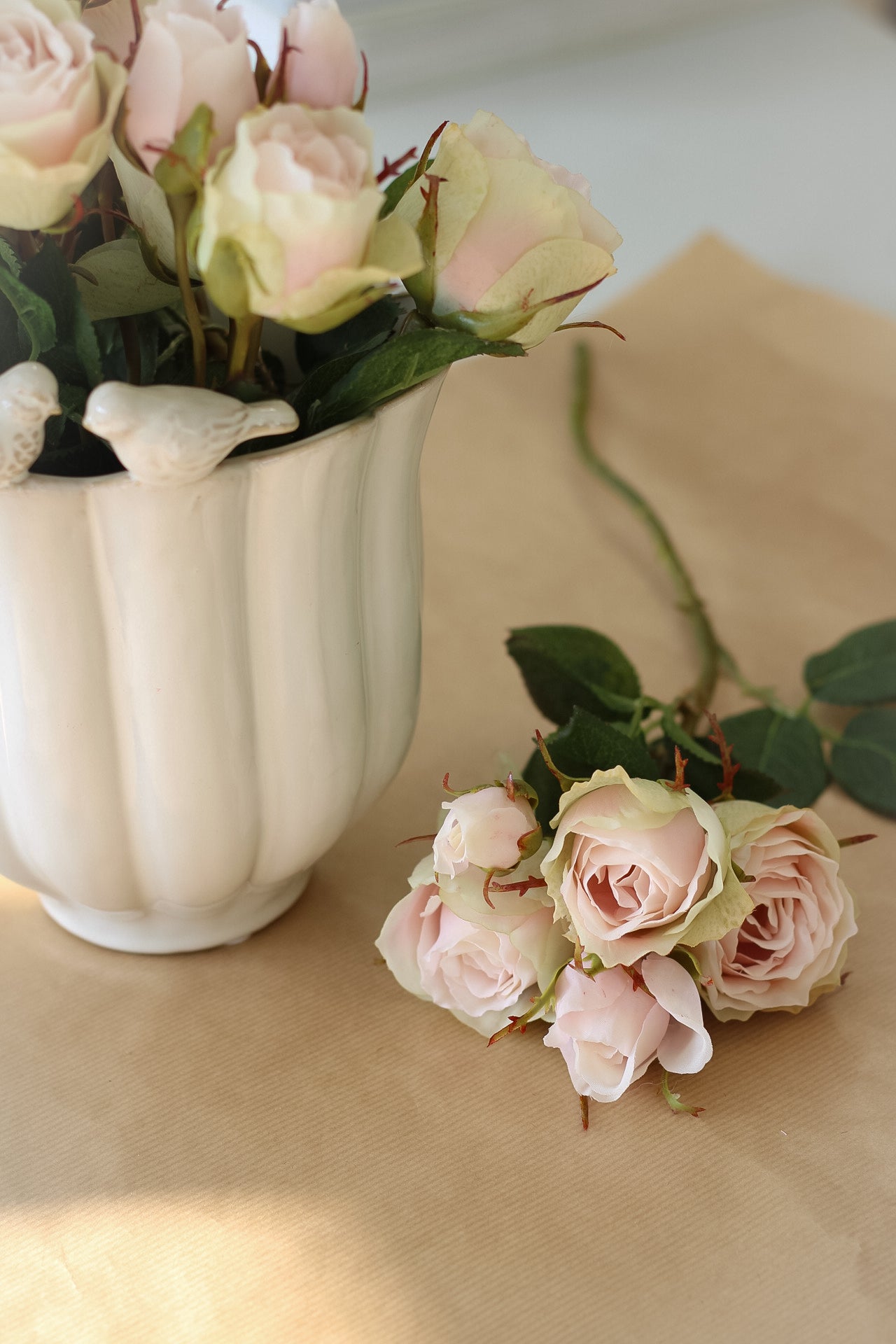 Faux Soft Pink Delicate Rose Spray - Ivy Grey Interiors