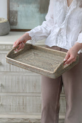 Grey Washed Rattan Rectangular Tray - Ivy Grey Interiors
