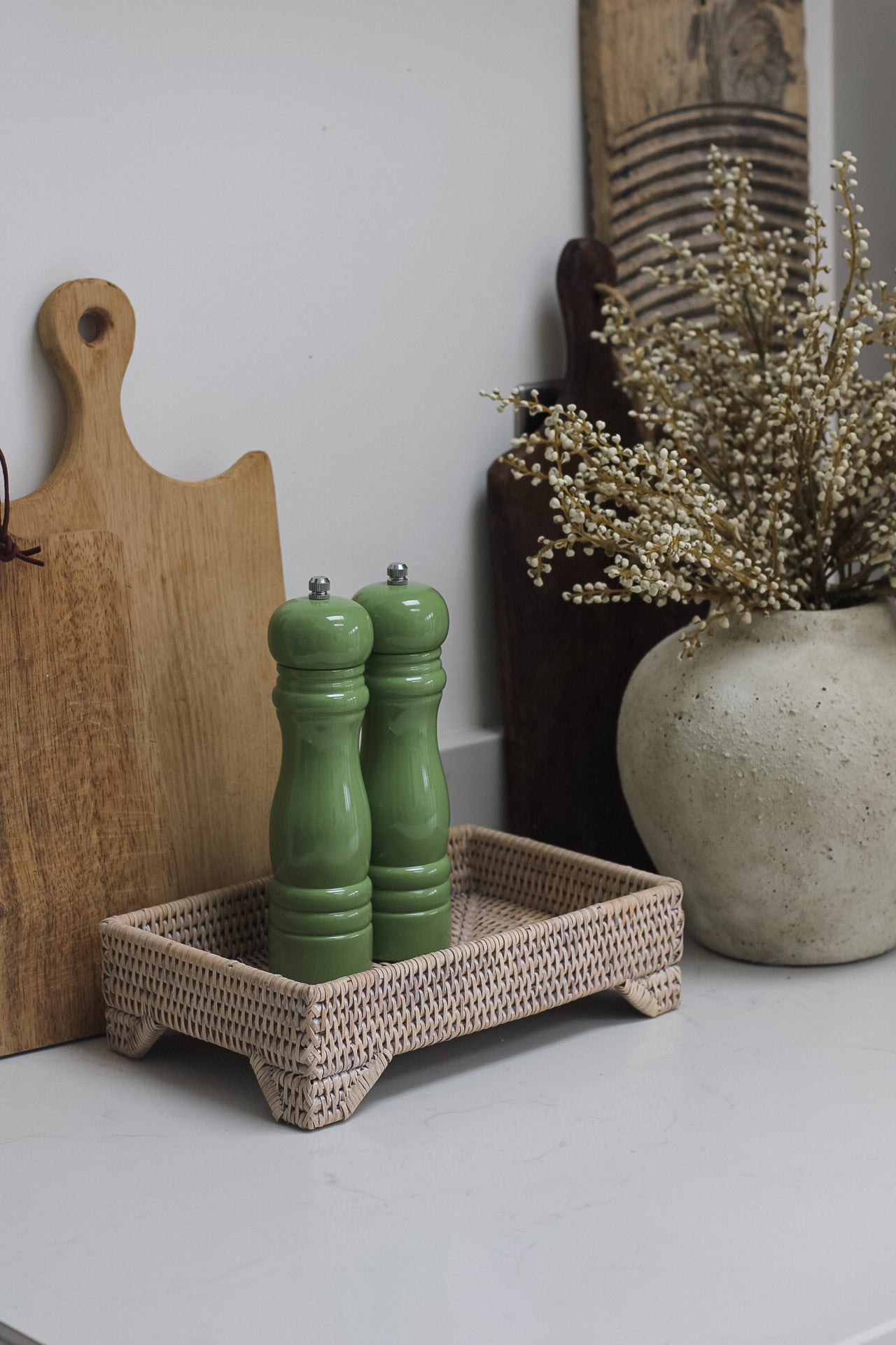 Raised White Washed Rattan Tray - Ivy Grey Interiors