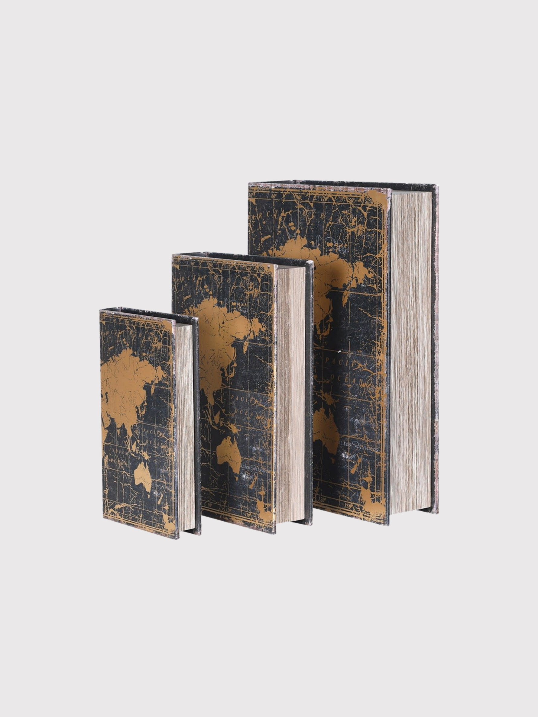Vintage Atlas Storage Book Boxes | Set of 3 - Ivy Grey Interiors