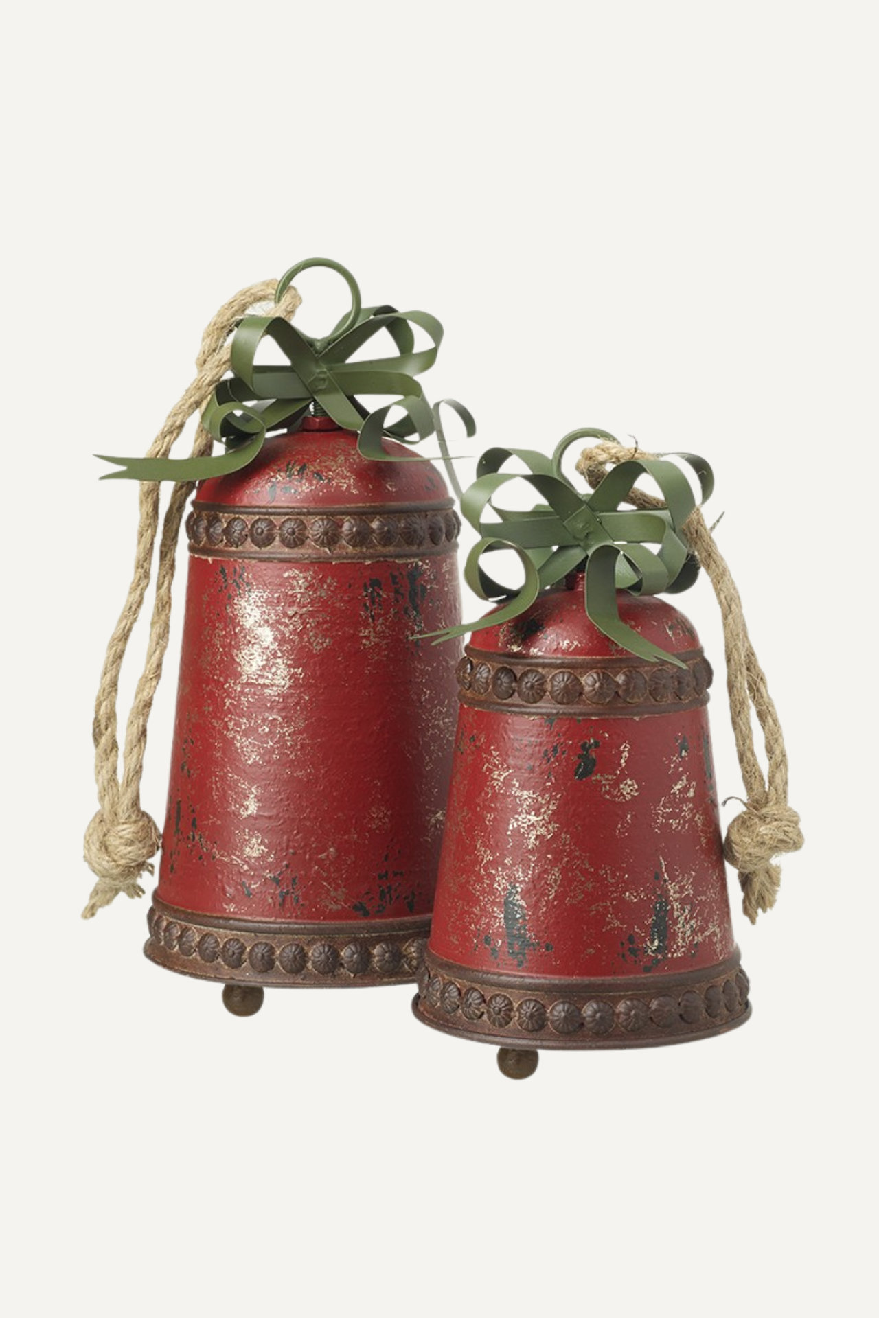 Vintage Style Red and Green Metal Bells | Set of 2 - Ivy Grey Interiors