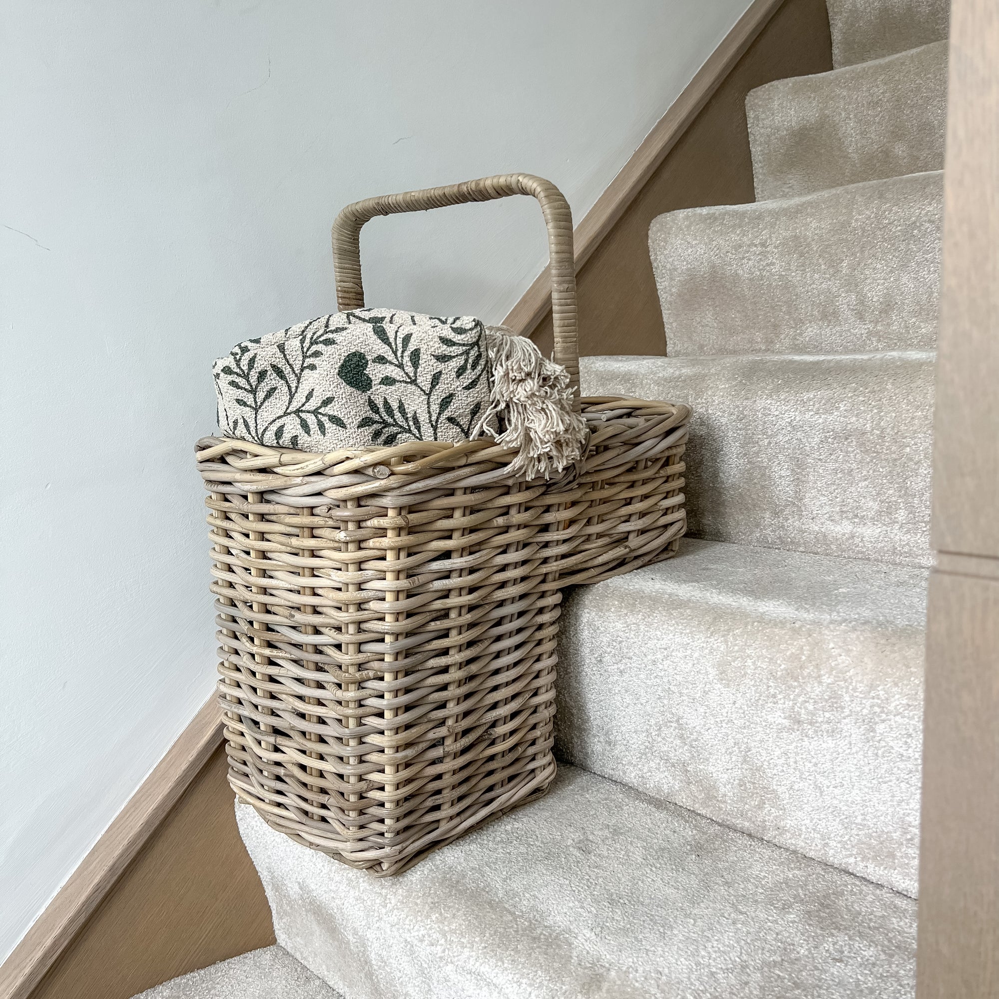 Grey Washed Rattan Stair Basket - Ivy Grey Interiors