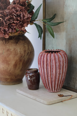 Raspberry Ribbed Ceramic Vase - Ivy Grey Interiors