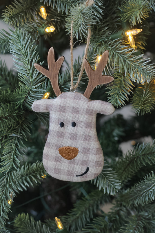 Small Gingham Check Reindeer Face Tree Hanger - Ivy Grey Interiors